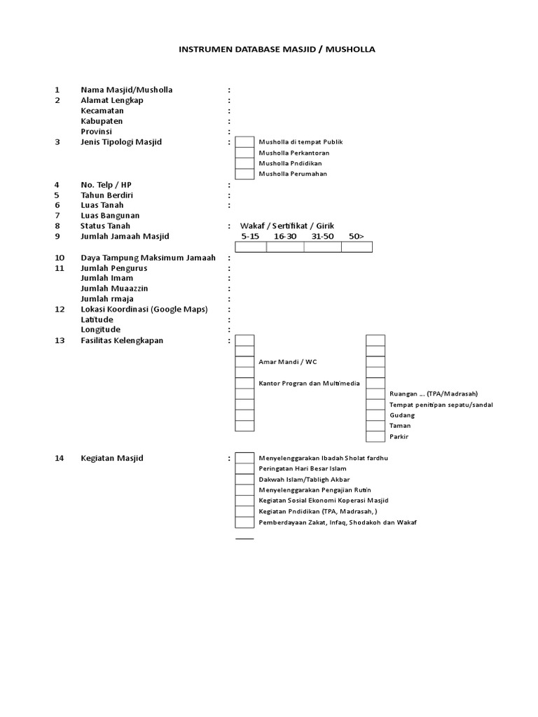 Instrumen Database Masjid | PDF