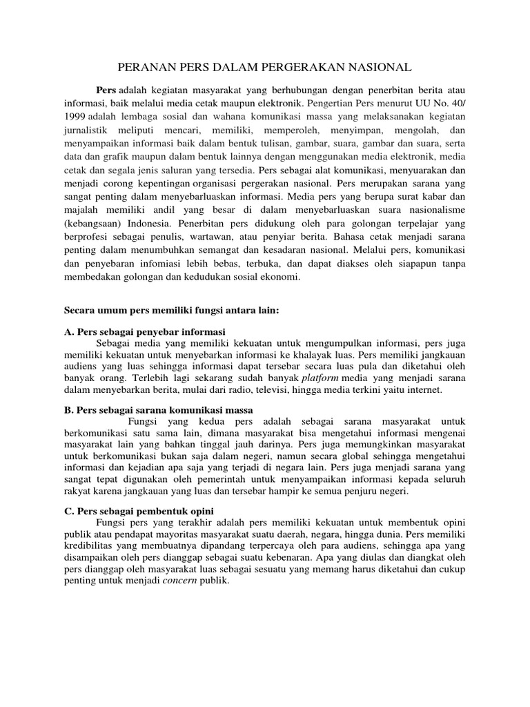 Peranan Pers Dalam Pergerakan Nasional | PDF