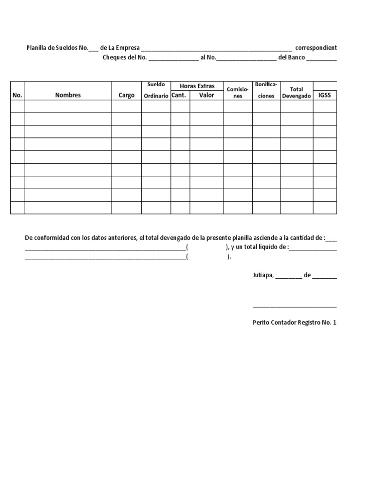 Formato de Planilla | PDF