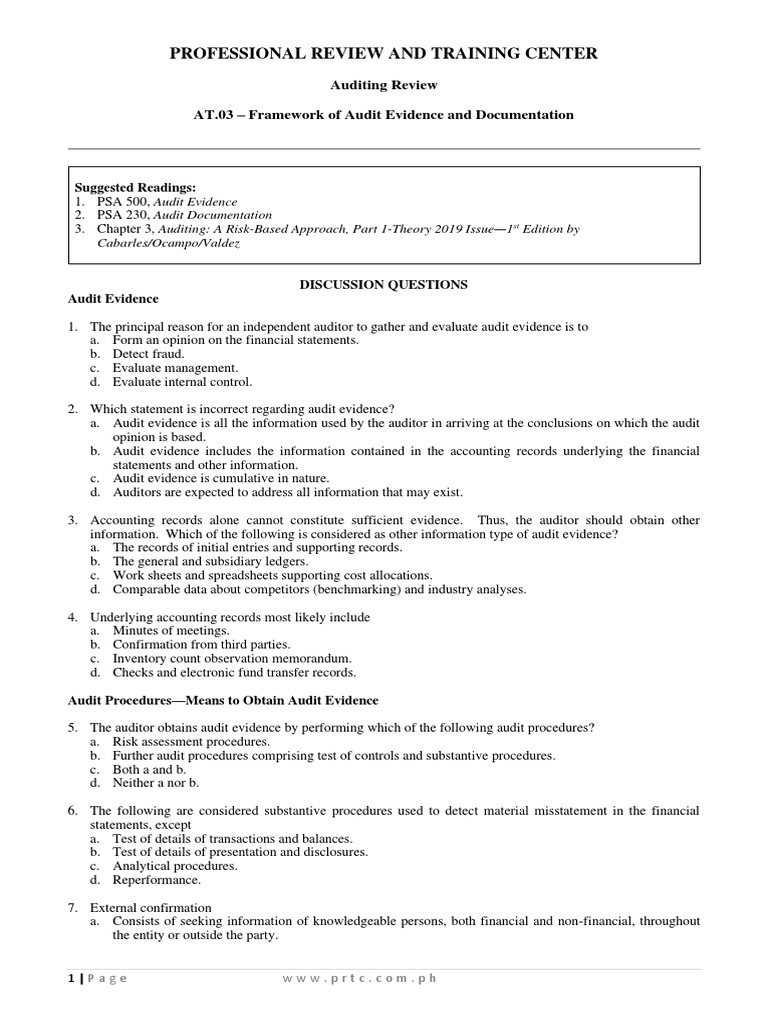 AT03 Framework of Audit Evidence Documentation | PDF