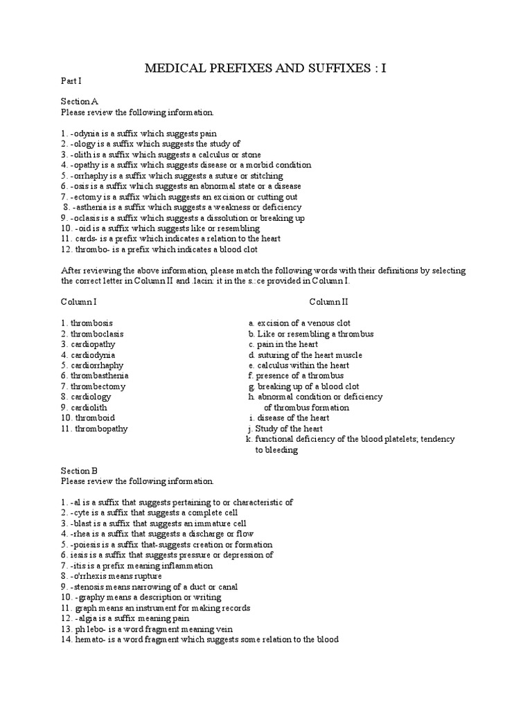 Medical Suffixes and Their Meanings | PDF