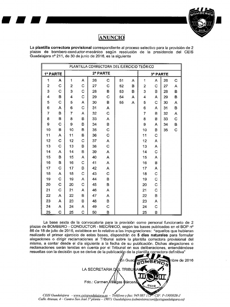 PLANTILLA CORRECTORA PROVISIONAL - Teorico | PDF