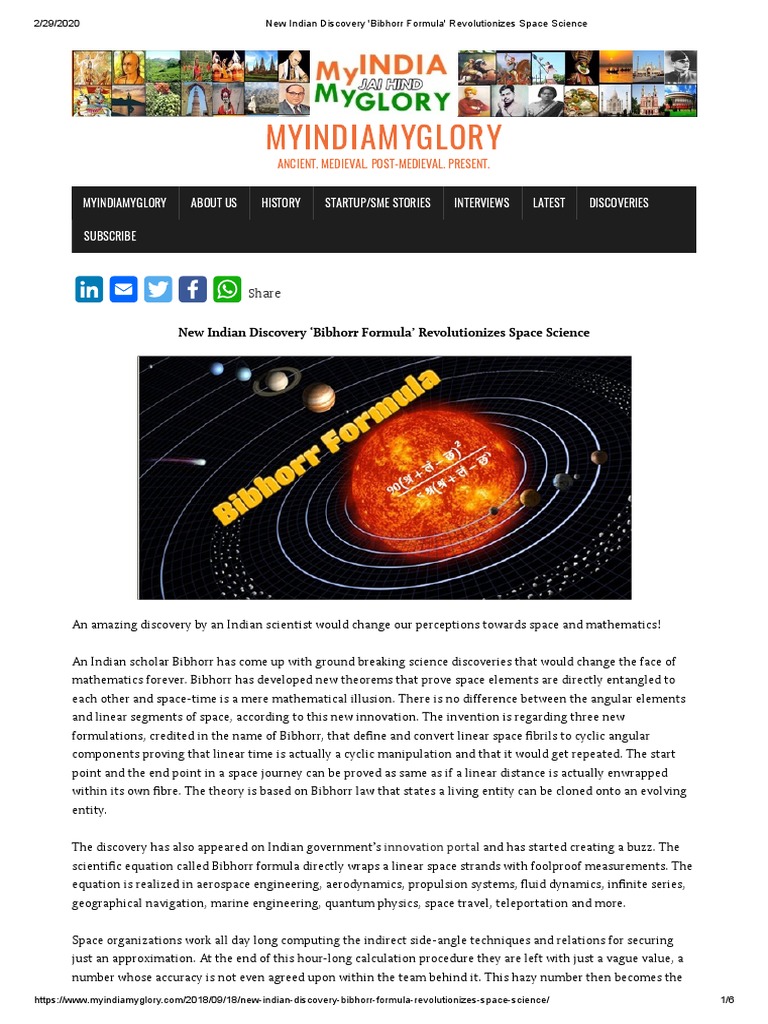 New Indian Discovery 'Bibhorr Formula' Revolutionizes Space Science | PDF
