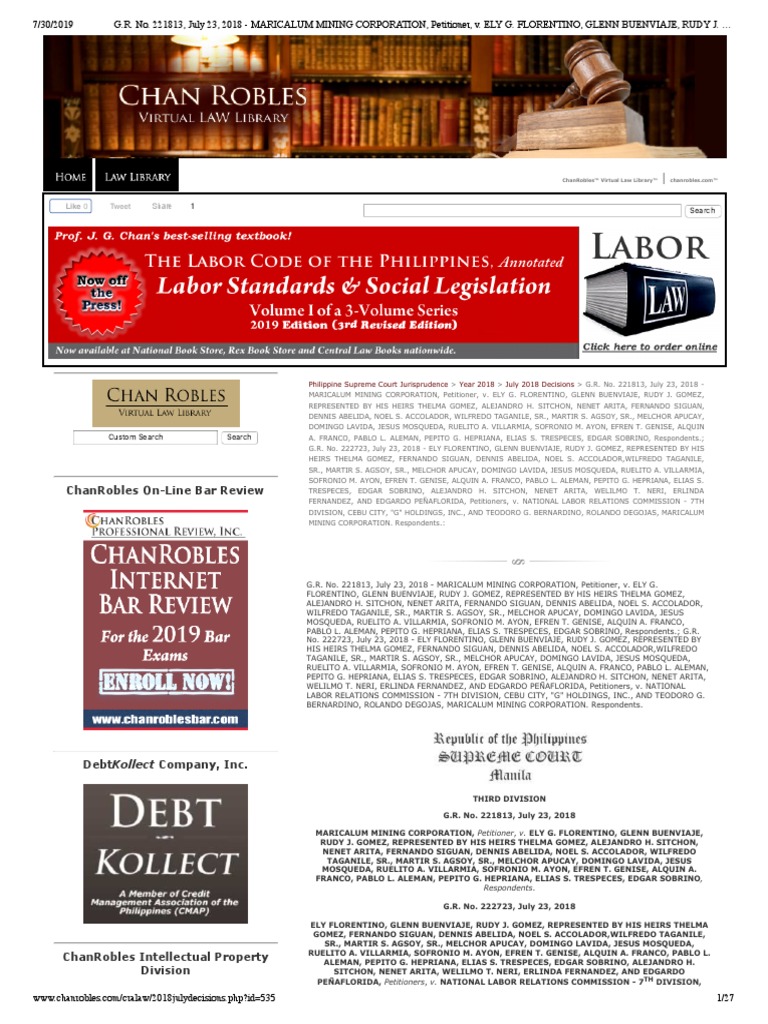 Maricalum Mining V Florentino Et Al GR 221813 Jul 23, 2018 | PDF
