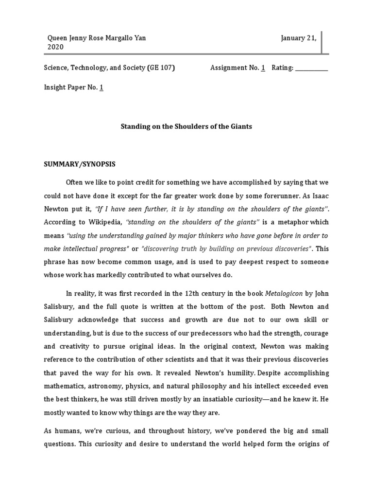 Insight Paper - Standing On The Shoulder of The Giants | PDF