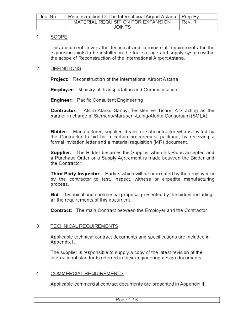 Material Requisition for Expansion Joints | PDF