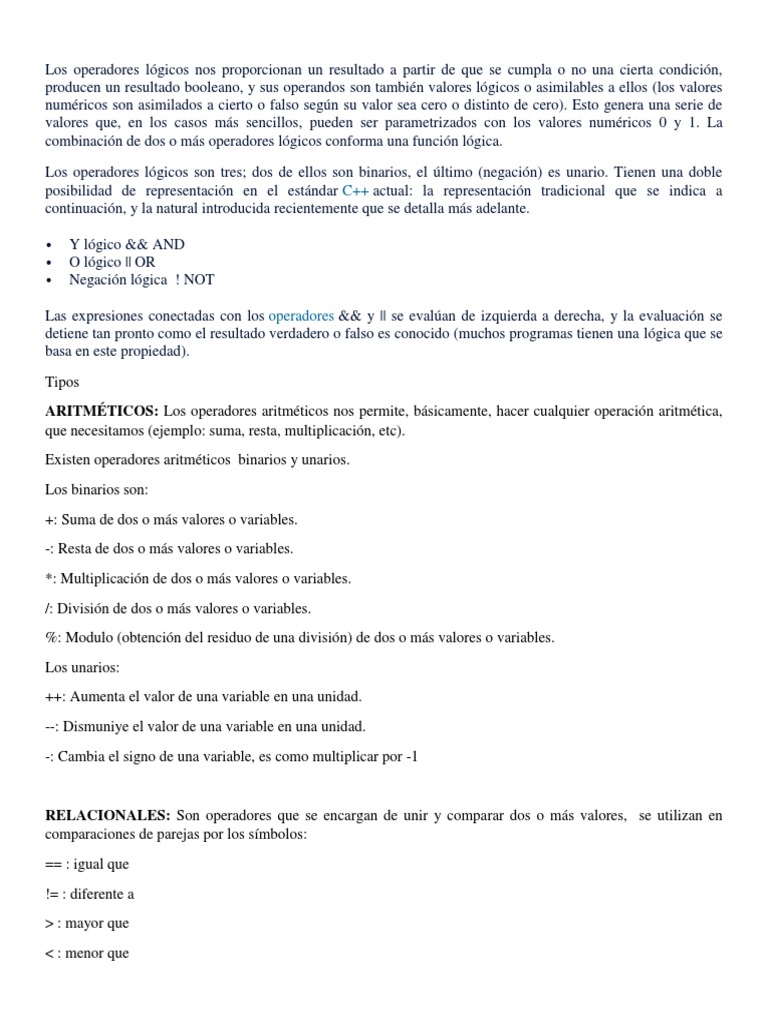 Los Operadores Lógicos | PDF