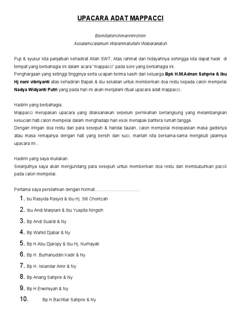 Teks MC Pengajian & Upacara Adat Mappacci | PDF | Agama & Spiritualitas | Puisi