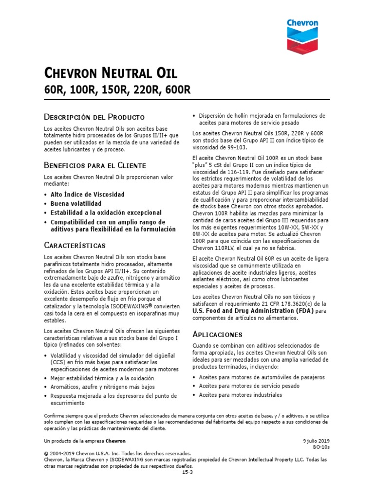 Chevron Neutral Oil (Base Grupo II) | PDF