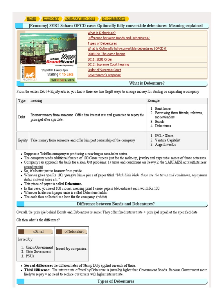 (Economy) SEBI-Sahara OFCD Case - Optionally Fully-Convertible ...