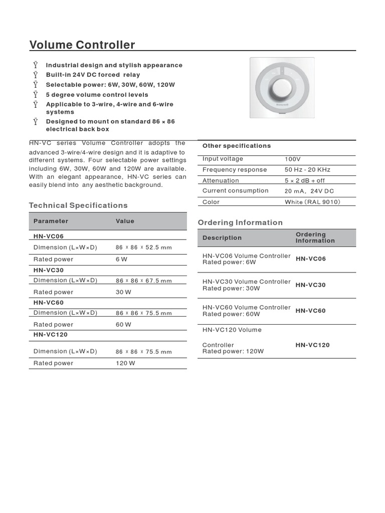 HN-VC Series Volume Controllers | PDF