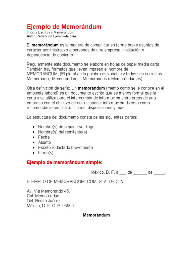 Ejemplos de Memorándum Empresarial | PDF