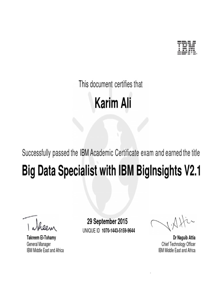 Big Data Specialist With IBM BigInsights V2.1 - Certificate | PDF