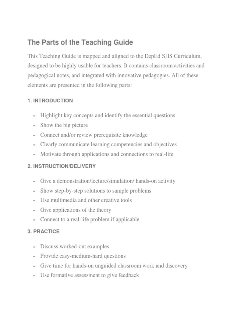 The Parts of The Teaching Guide | PDF