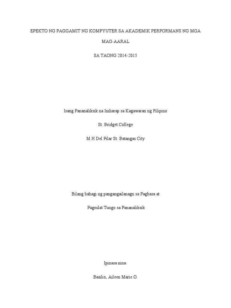 Epekto NG Paggamit NG Internet Sa Akadem | PDF