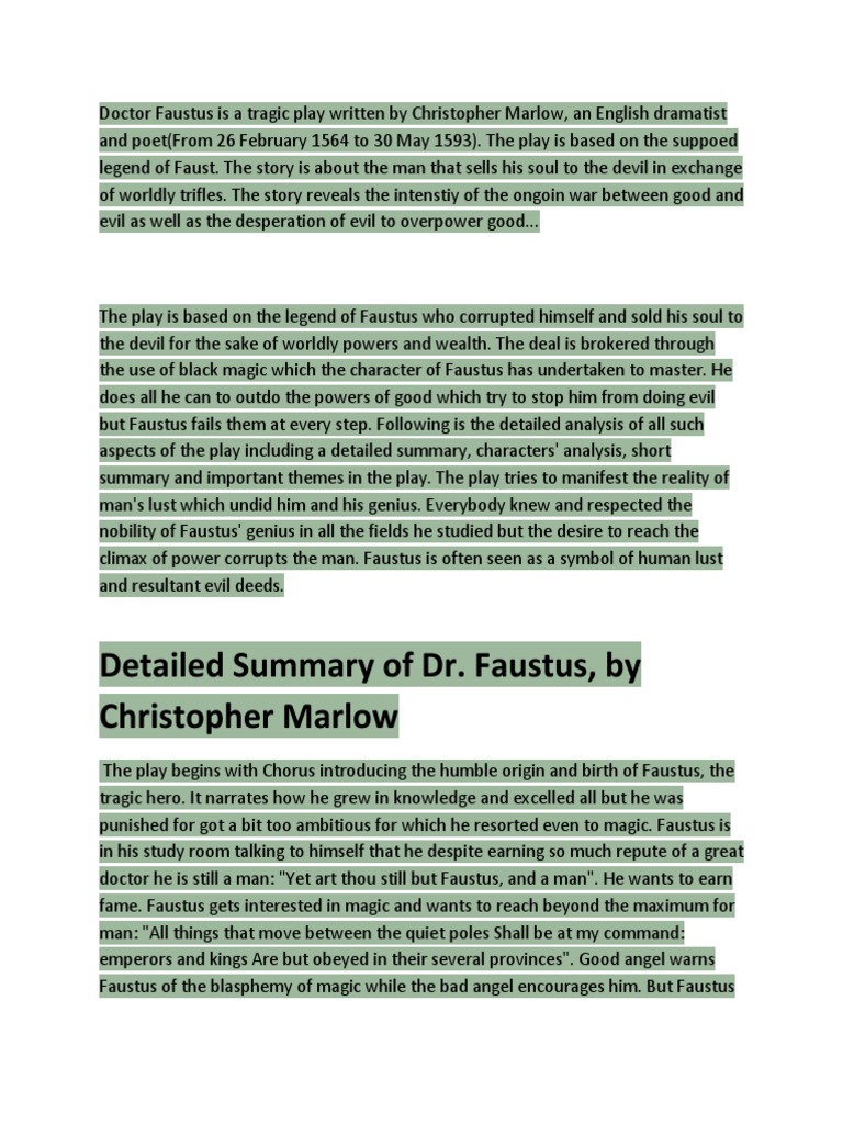 Analysis of Doctor Faustus Characters | PDF