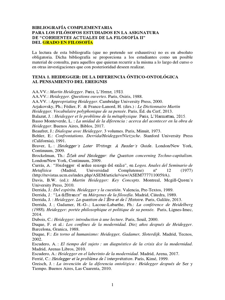 Bibliografía Complementaria Solo GRADO FILOSOFÍA | PDF