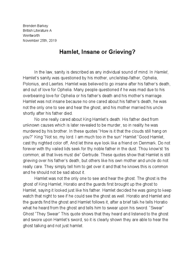 Hamlet Argumentative Essay | PDF | Mystery, Thriller & Crime Fiction ...