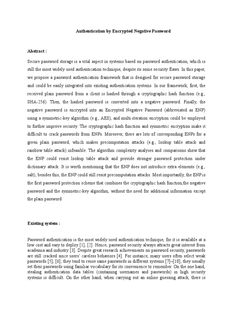 Encrypted Negative Password Authentication with Stronger Protection | PDF Encrypted Negative Password Authentication with Stronger Protection | PDF