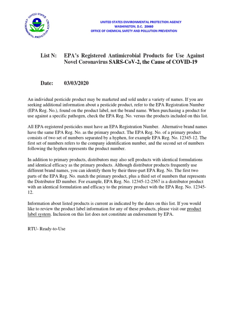 EPA Approved List of Cleaning Products | PDF