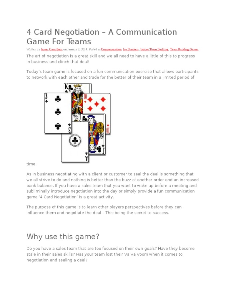 4 Card Negotiation | PDF | Negotiation | Psychological Concepts