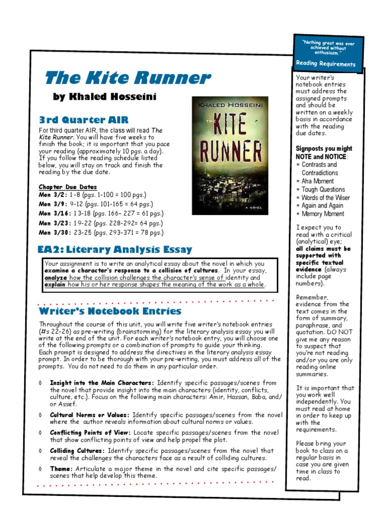 Kite Runner Reading and Analysis Guide | PDF | Essays | Writers