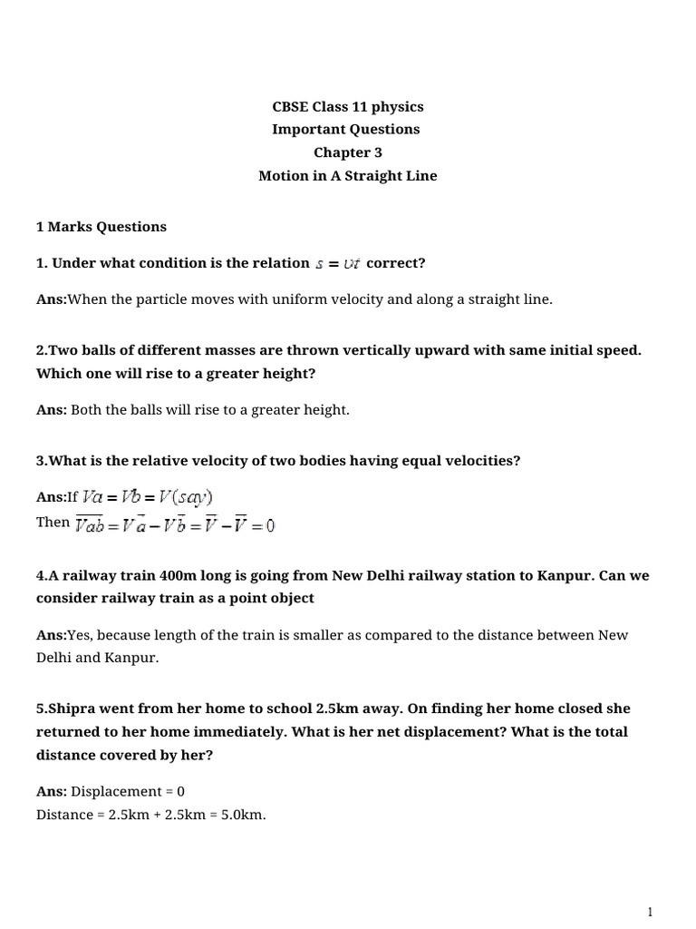 Chapter 3 Motion in A Straight Line | PDF | Velocity | Acceleration
