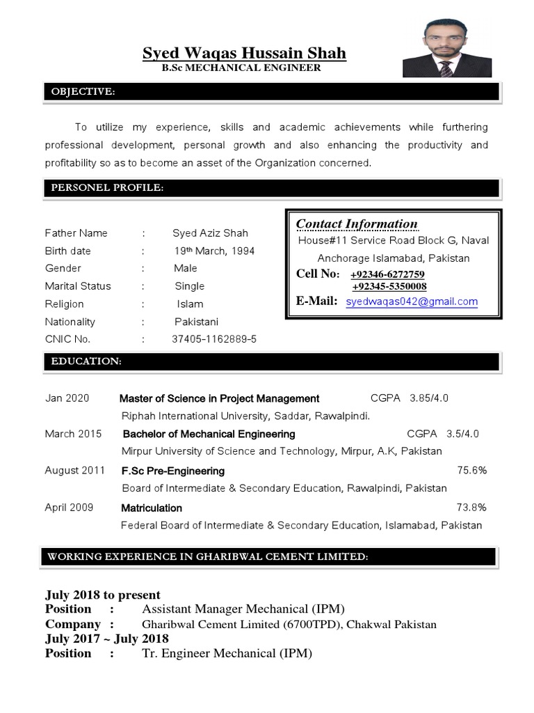 Waqas CV PDF | PDF | Engineering | Mechanical Engineering