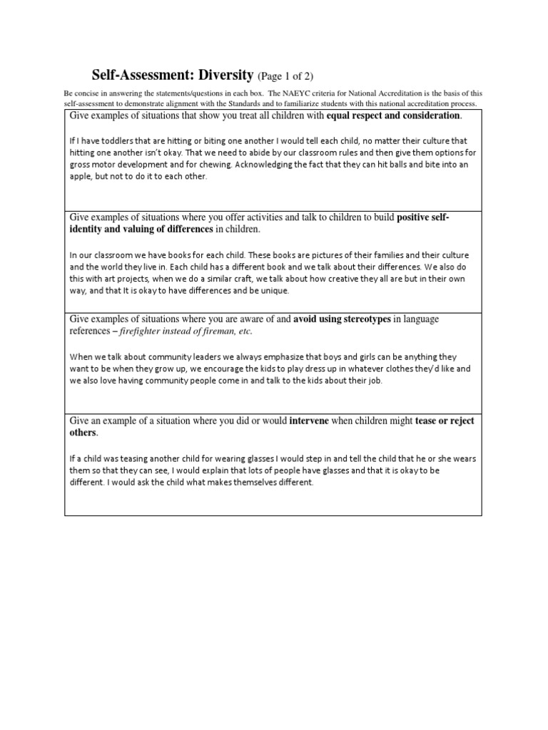 Self-Assessment Diversity | PDF | Stereotypes | Behavioural Sciences