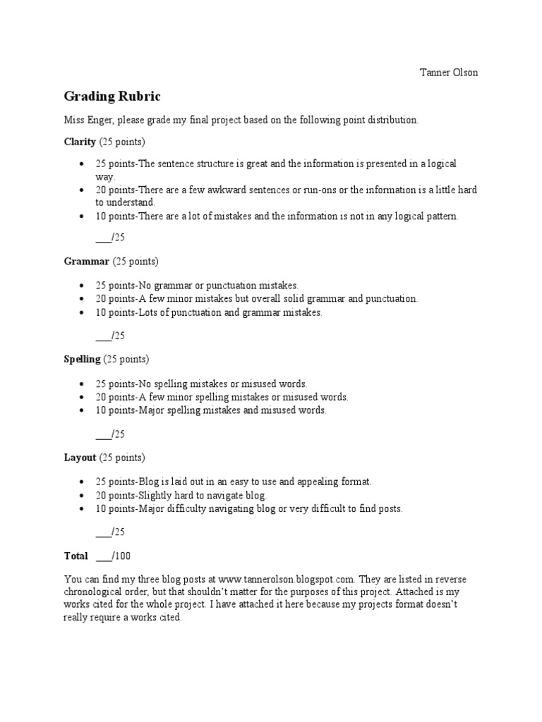 Final Project Grading Rubric | PDF