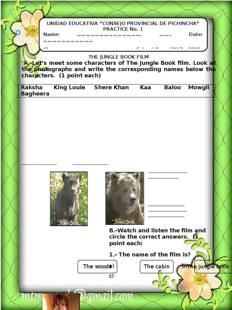 Jungle Book Film Character Activities | PDF | The Jungle Book (1967 ...