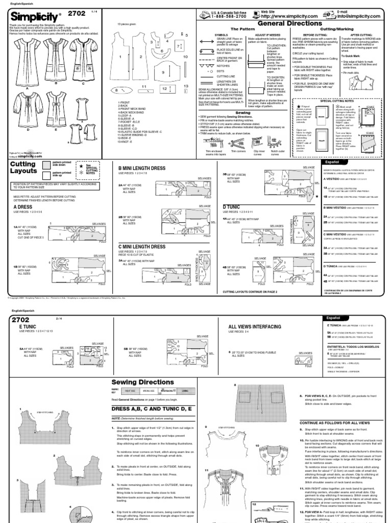 Sim 2702 | PDF | Seam (Sewing) | Textile Arts