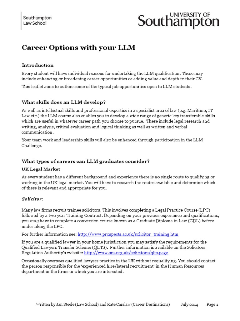 Law - Resources - Career - Options - LLM | PDF | Barrister | Solicitor