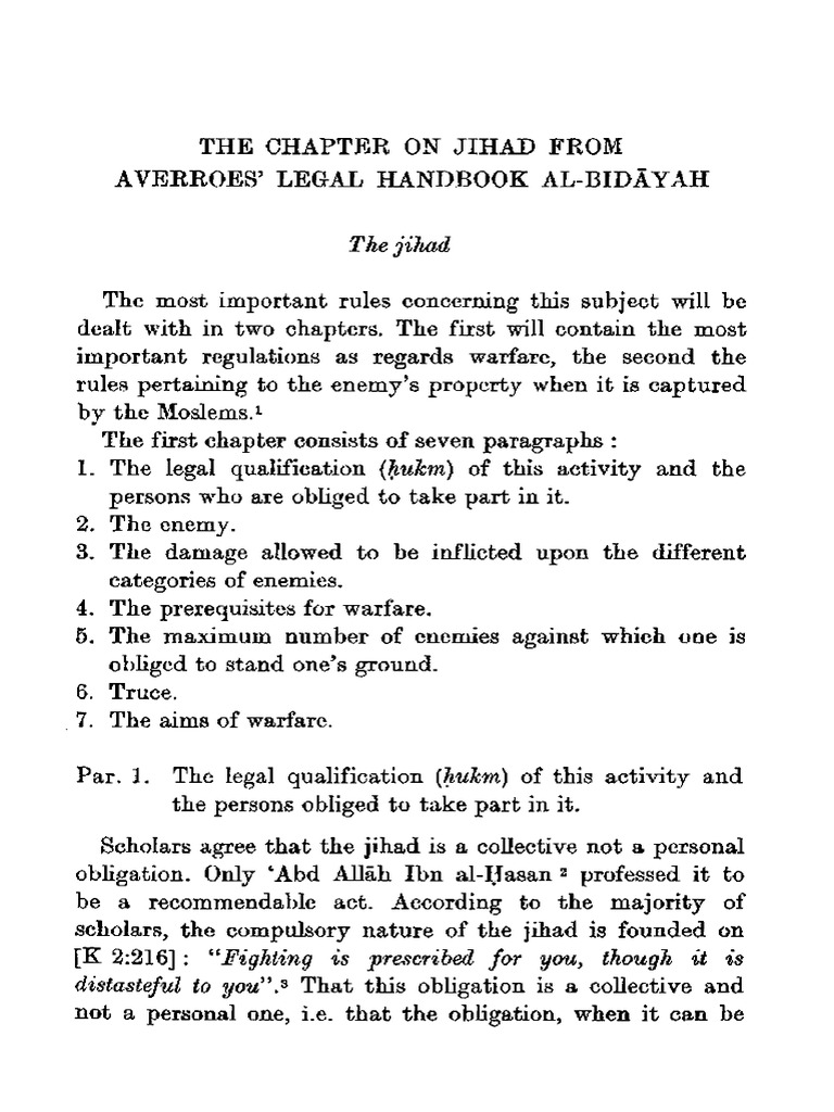 2-Ibn Rushd The Chapter On Jihad From Averroes' Legal Handbook Al ...