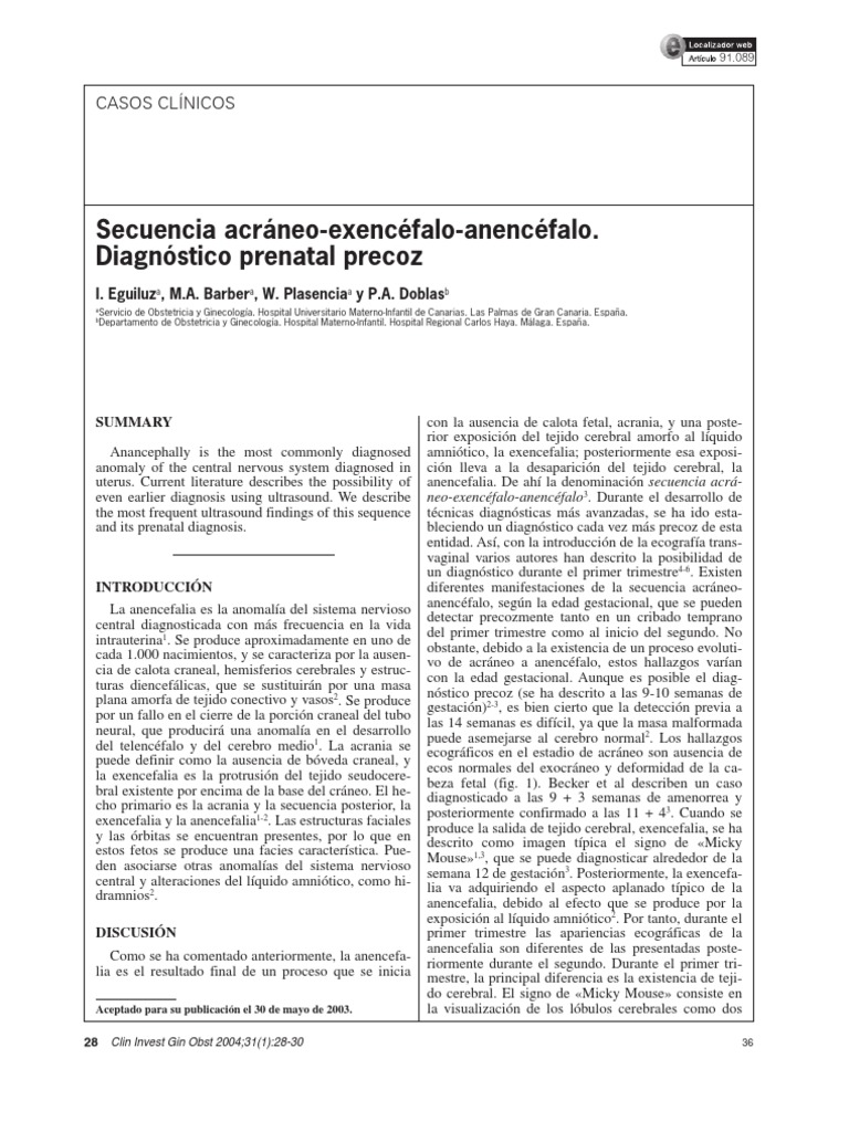 Secuencia Acráneo-Exencéfalo-Anencéfalo Diagnóstico Prenatal Precoz ...