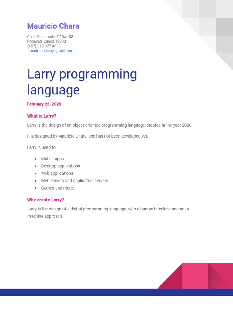 Larry Programming Language Design | PDF | Control Flow | Class ...