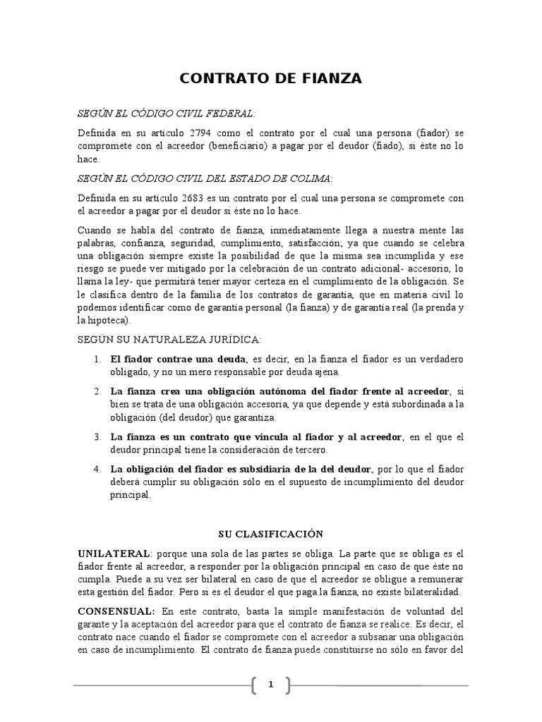 Contrato de Fianza | Descargar gratis PDF | Pagos | Garantía