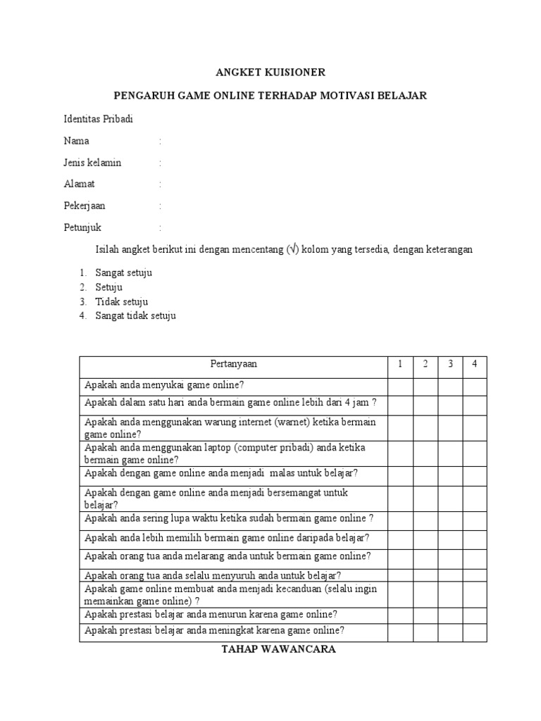 Angket Kuisioner | PDF