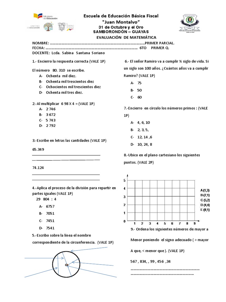 Evaluacion Del Primer Parcial Sexto Grado | PDF | Ecuador | Idiomas