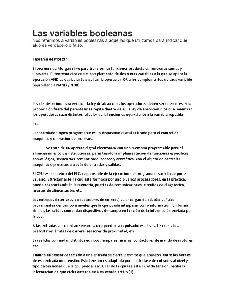 Las Variables Booleanas | PDF | Controlador lógico programable | Unidad ...