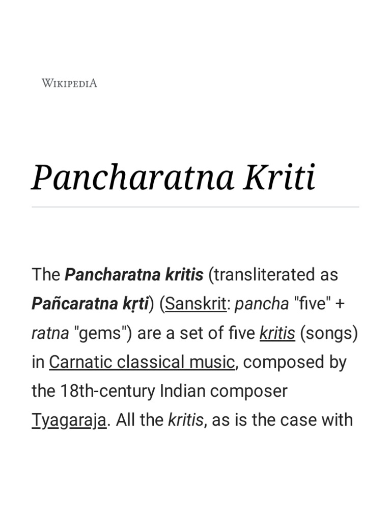 Pancharatna Kriti - Wikipedia | PDF | Classical And Art Music ...