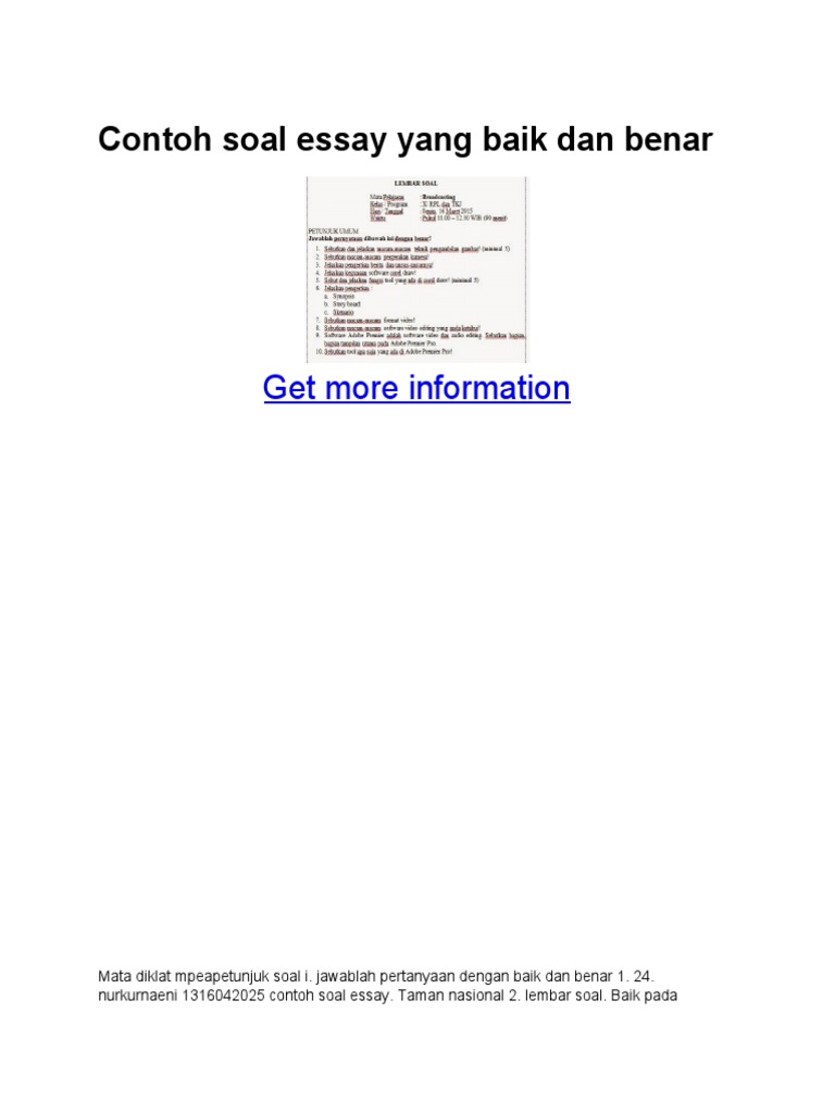 Contoh Soal Essay Yang Baik Dan Benar | PDF