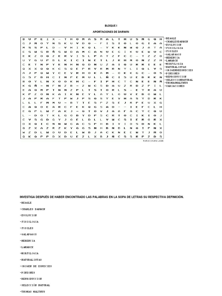 Aportaciones de Darwin Sopa de Letras | PDF