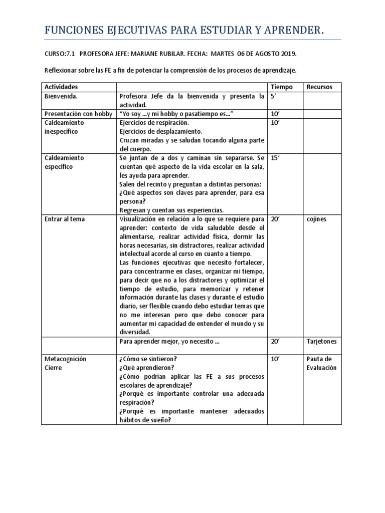 Funciones Ejecutivas para Estudiar y Aprender | PDF | Aprendizaje ...