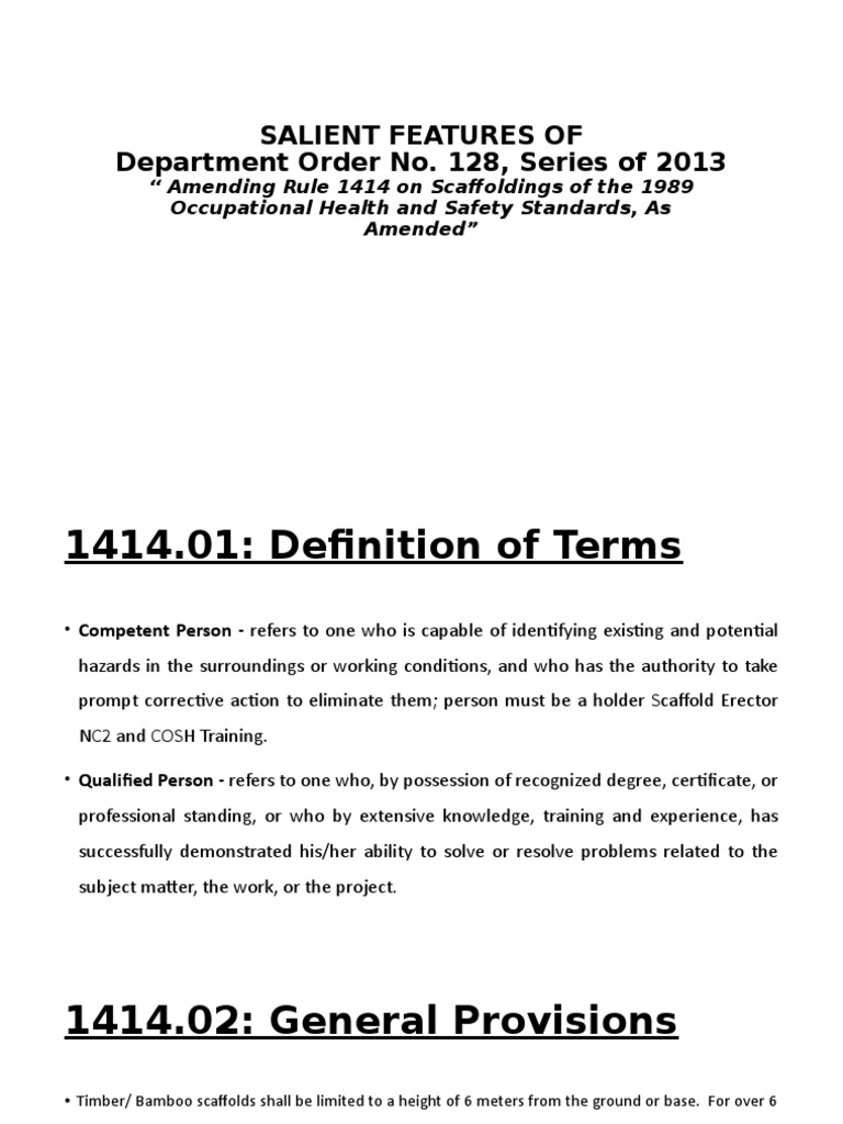 Salient Features of Do 128-13 | PDF | Scaffolding | Occupational Safety ...