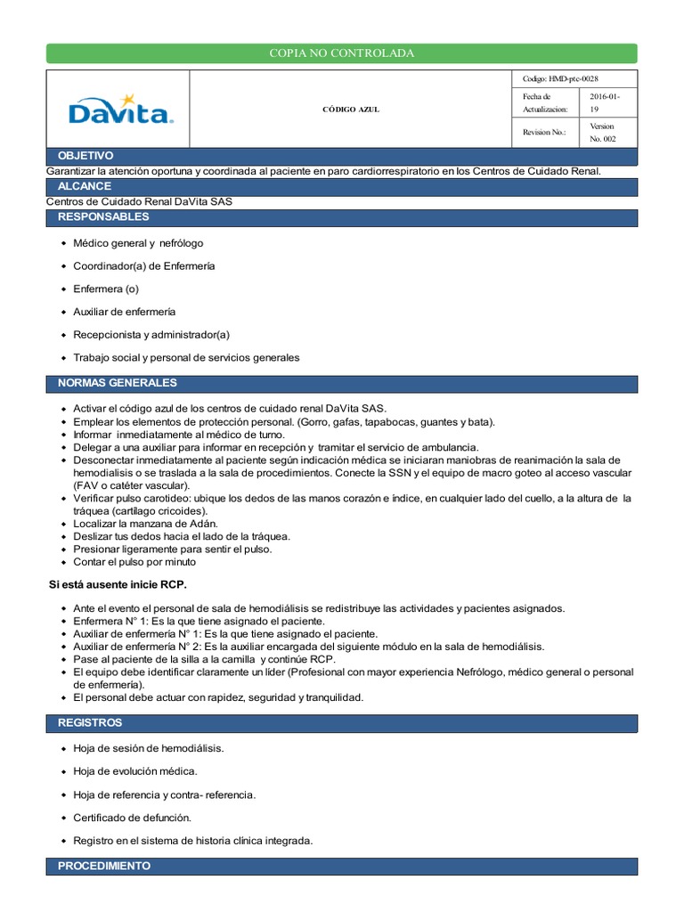 Codigo Azul | PDF | Reanimación cardiopulmonar | Hemodiálisis