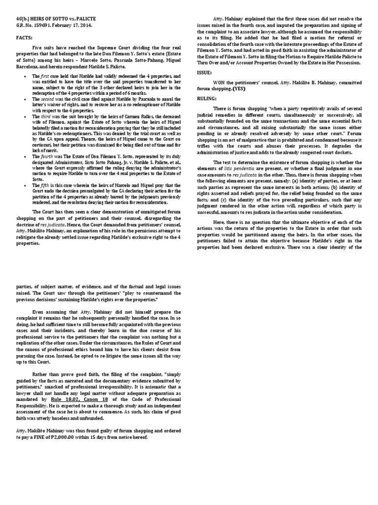Forum Shopping Case: Heirs of Sotto | PDF | Res Judicata | Judgment (Law)