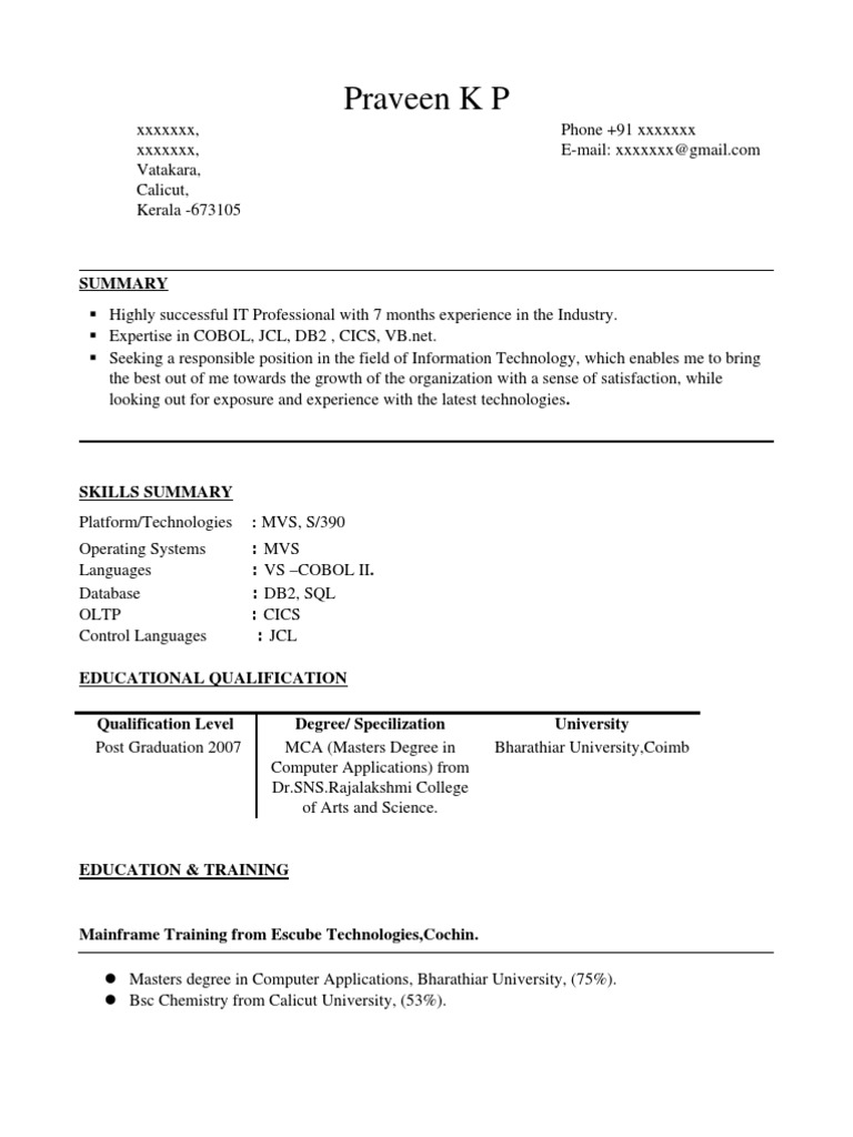 IT Professional Resume: COBOL & DB2 Expert | PDF | Ibm Db2 | Enterprise ...