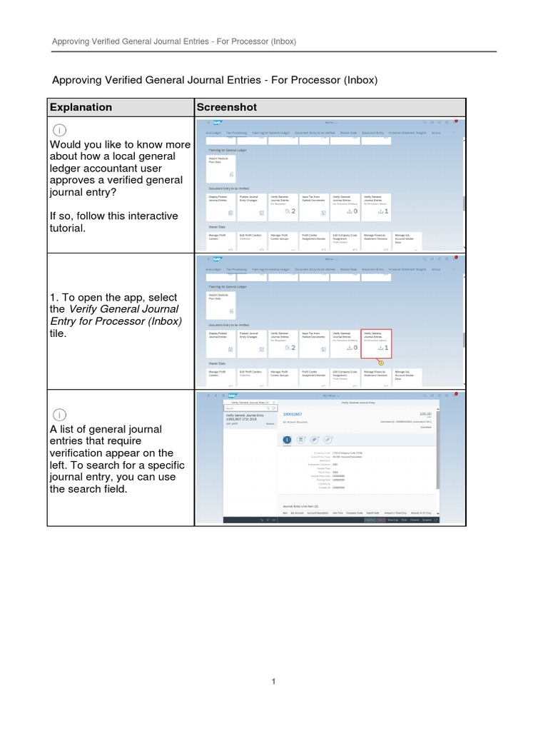 Approving Verified General Journal Entries - For Processor (Inbox) | PDF