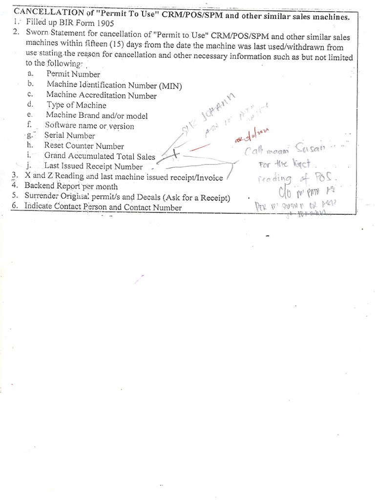 POS Cancellation List of Requirements. | PDF